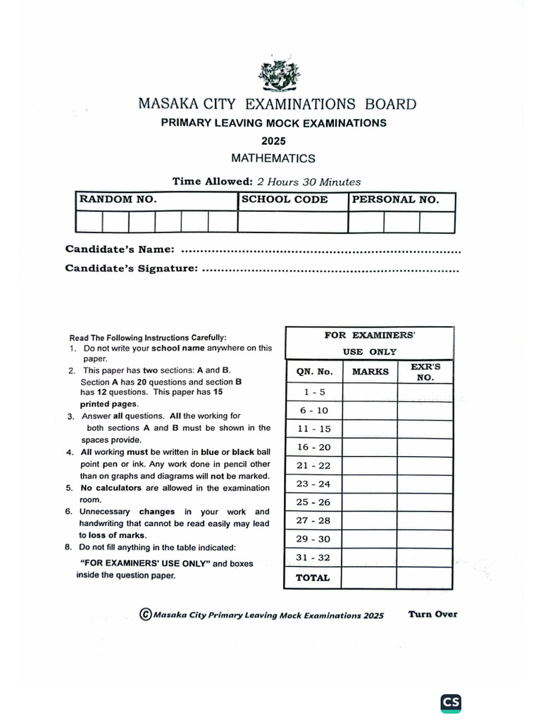 MTC Mock Masaka City 2025 | PDF