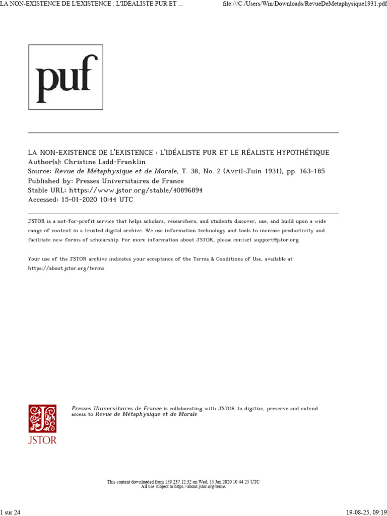 LA NON-EXISTENCE DE L'EXISTENCE - L'IDÉALISTE PUR ET LE RÉALISTE ...
