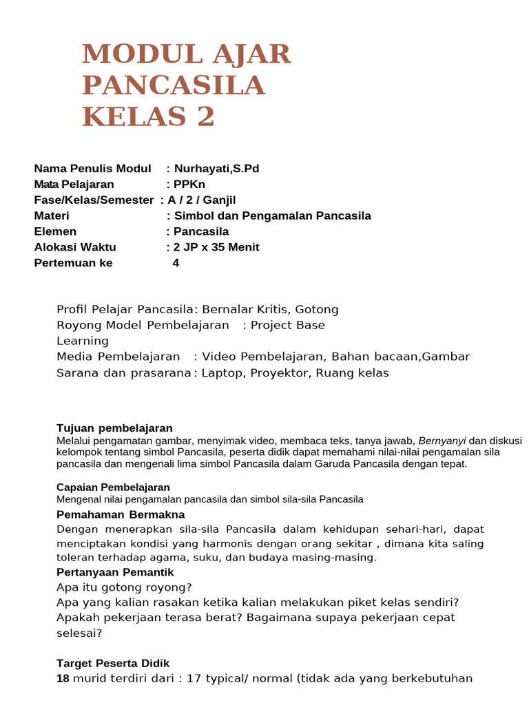 Modul Ajar Simbol Pancasila Kelas 2 | PDF