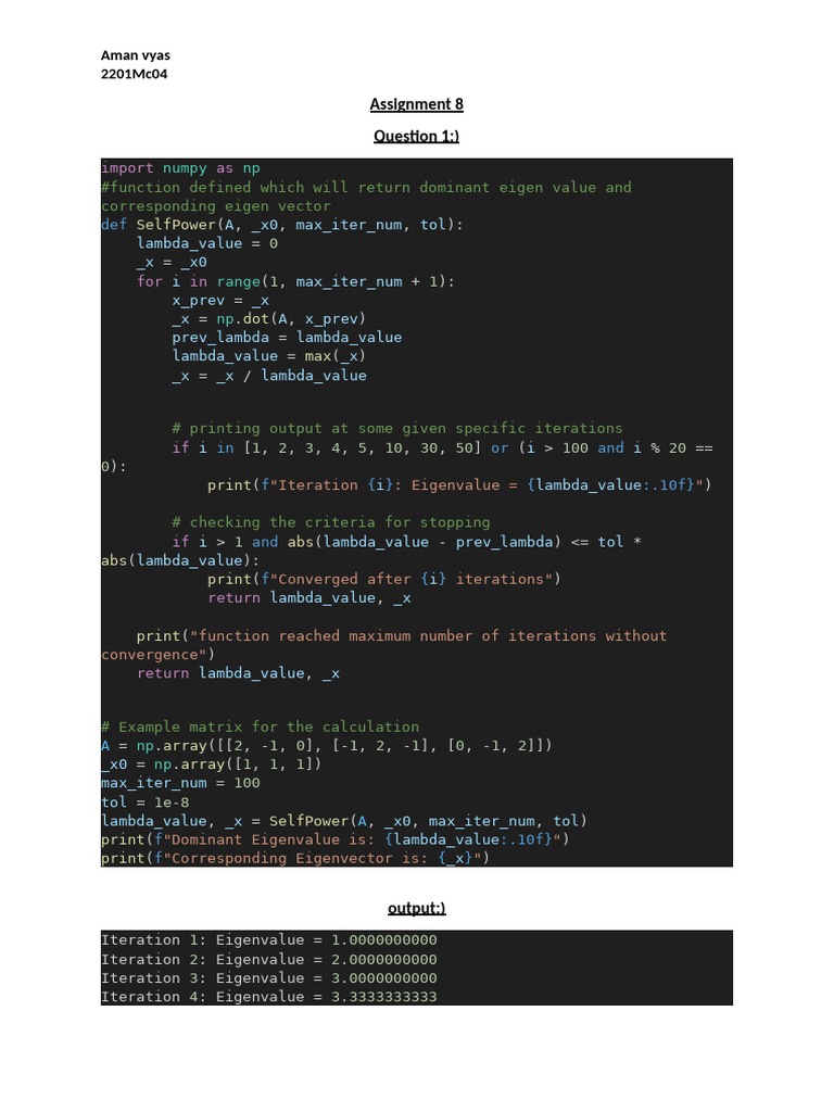 2201MC04 Aman | PDF | Eigenvalues And Eigenvectors | Applied Mathematics