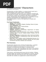 Frankenstein - Character List | PDF | Frankenstein