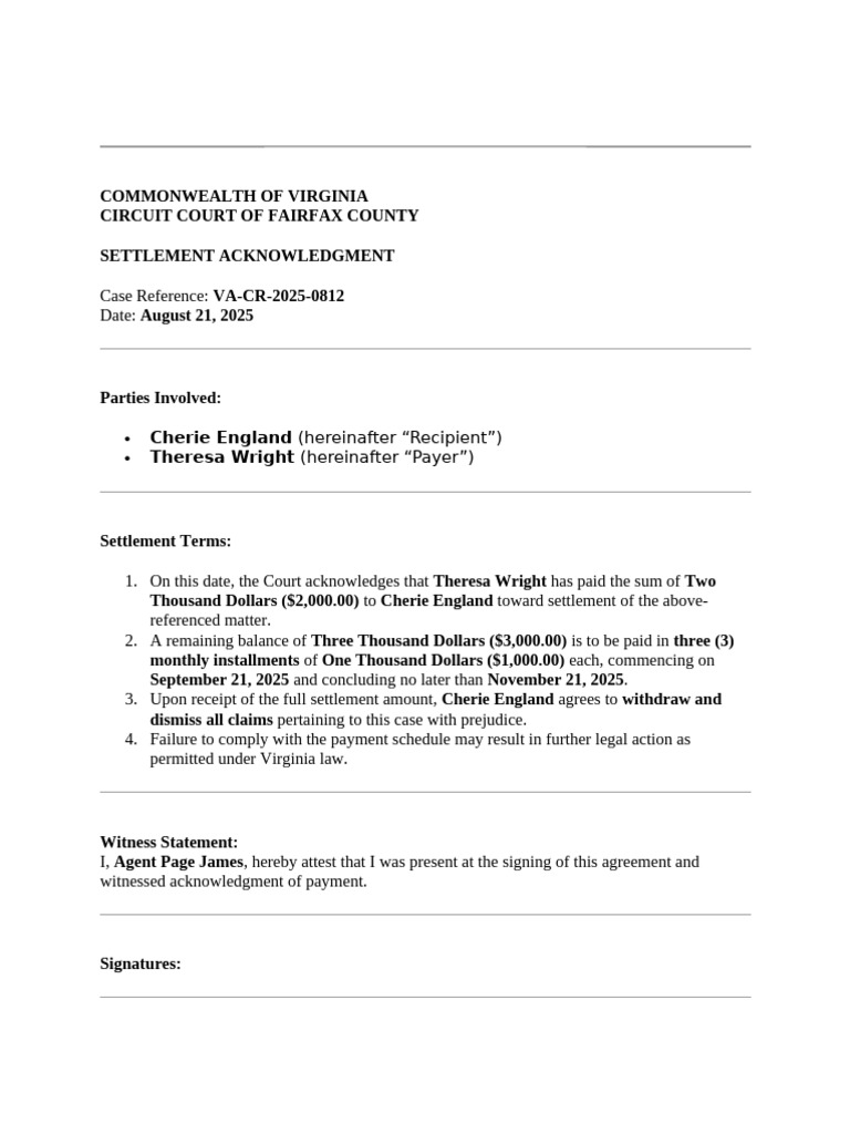Cherie England Theresa Wright: (Hereinafter "Recipient") (Hereinafter ...