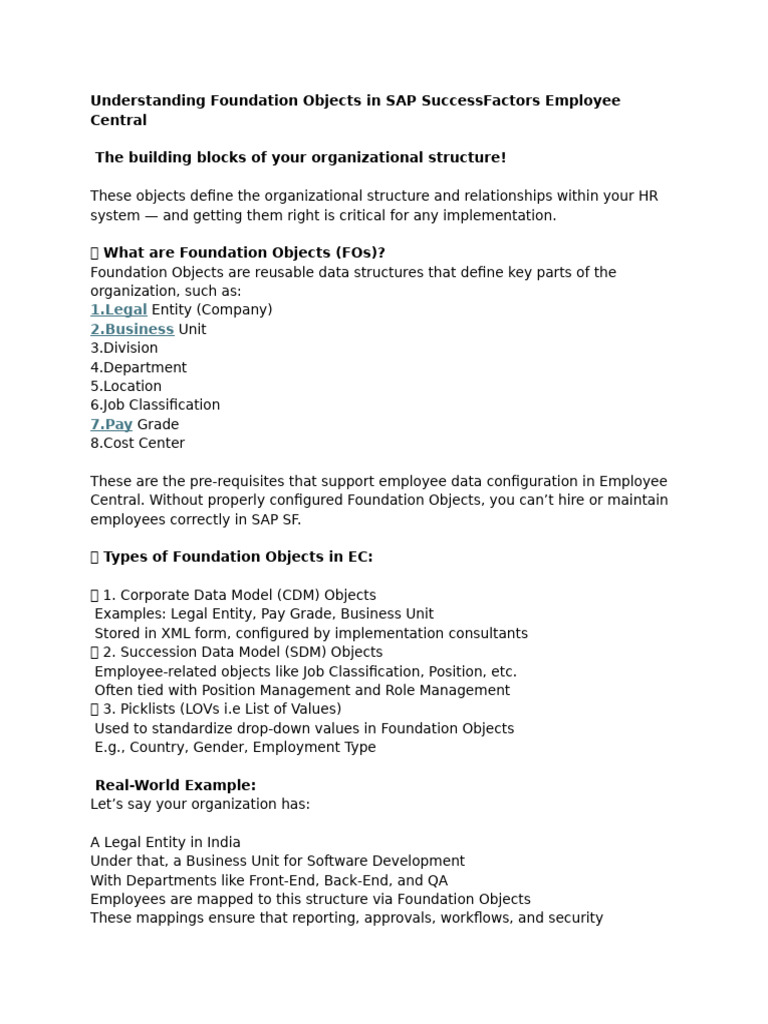 SAP SF EC - Foundation Objects | PDF