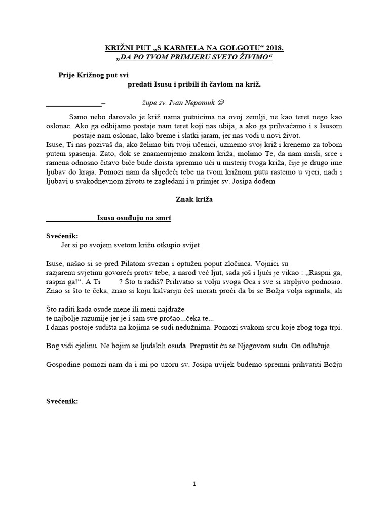 Krizni Put S Karmela Na Golgotu 2018. | PDF