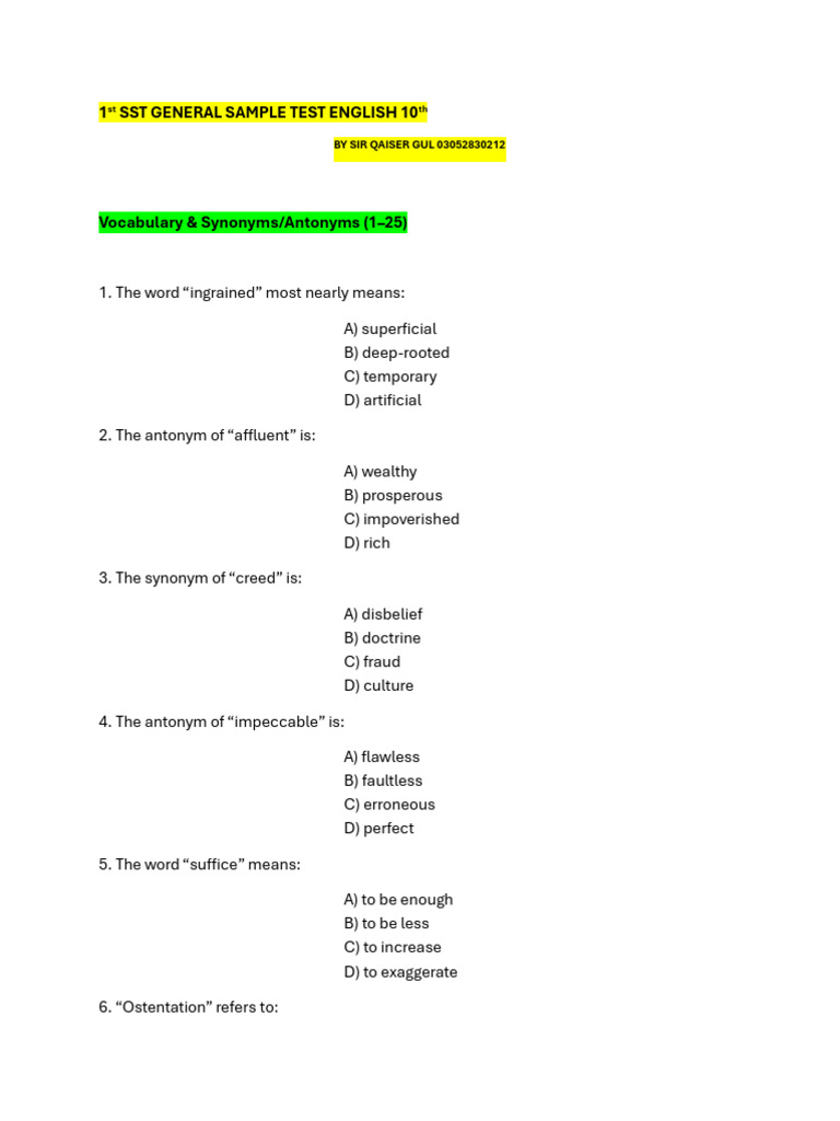 English Paper Format Sample Test | PDF | Noun | Muhammad