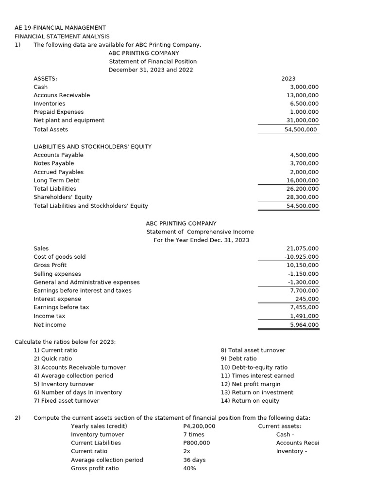 ABC Printing Company Financial Analysis | PDF | Equity (Finance ...