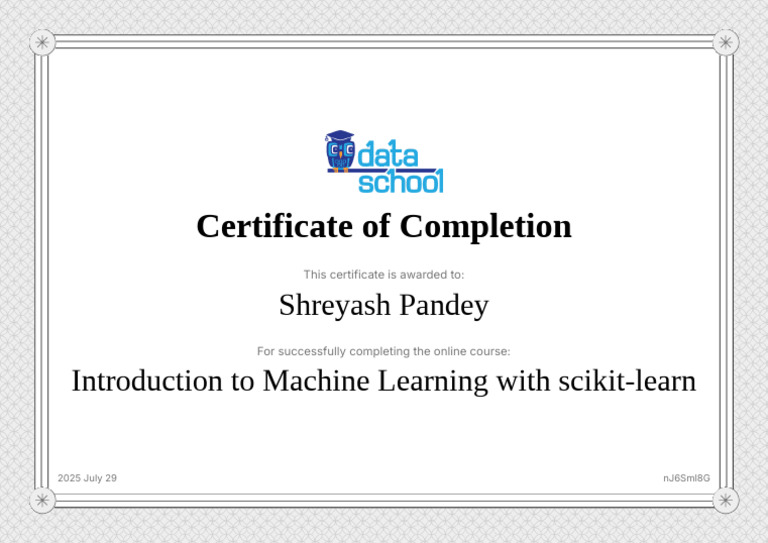 Introduction to Machine Learning With Scikit-learn-certificate | PDF