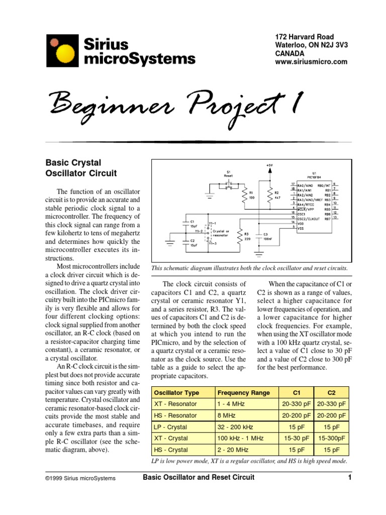 Beginner Project 1: Basic Crystal Oscillator Circuit | PDF | Electronic ...