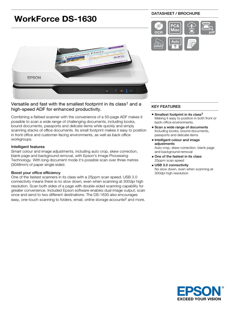 Workforce Ds 1630 Datasheet | PDF | Image Scanner | Microsoft Windows