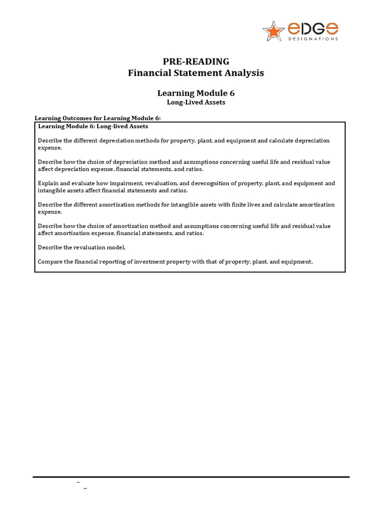 FSA - Pre-read Notes - LM 6 - Long Lived Assets - 2024 | PDF ...