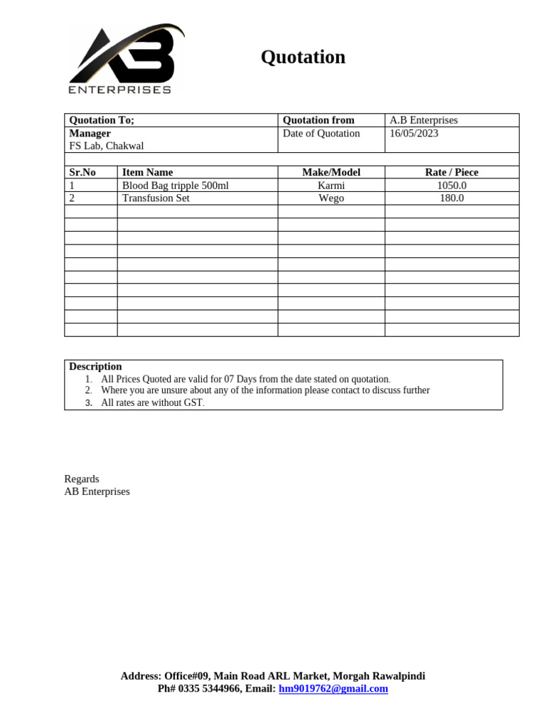 Quotation FS 06-02 | PDF
