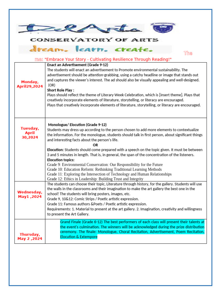 Literacy Week Activities - Grade 9-12 | PDF | Poetry | Human Communication