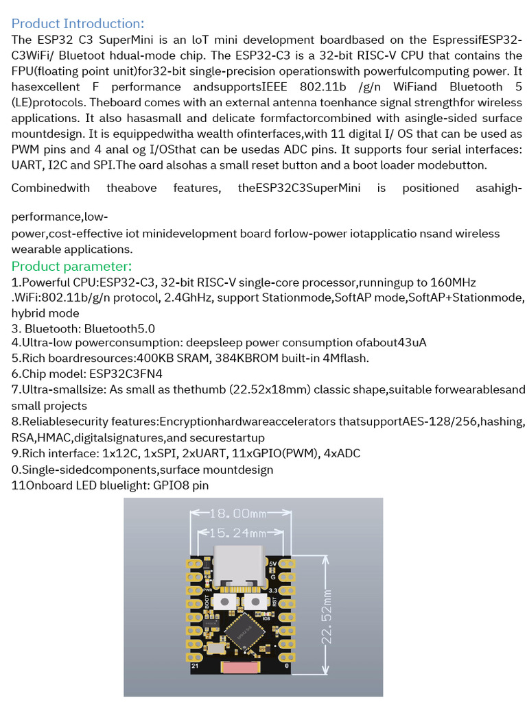ESP32-C3 Super Mini Datasheet | PDF | Bluetooth | Usb