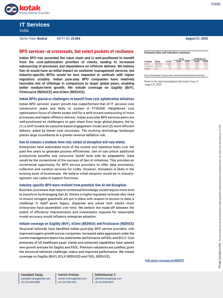 (Kotak) 21aug25 - IT Services | PDF | Business Process Outsourcing ...