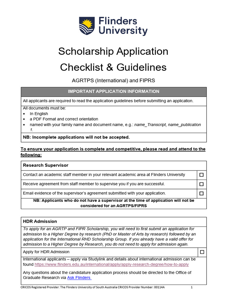 Scholarship Application Checklist Guidelines | PDF | Postgraduate Education