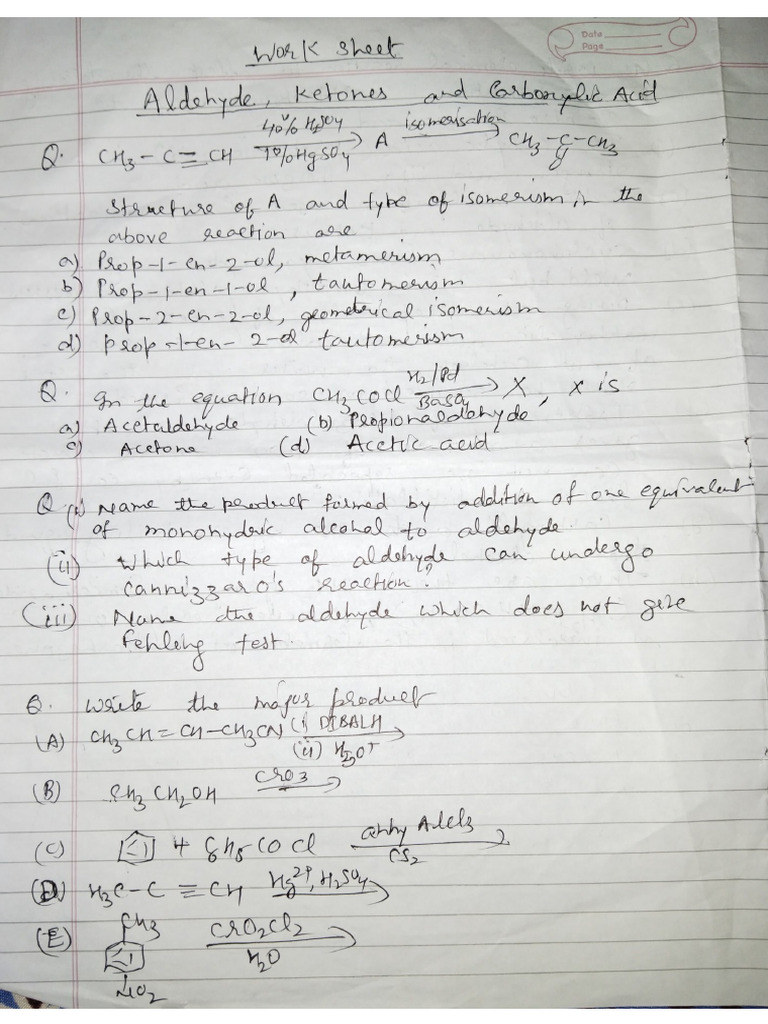 Aldehydes and Ketones Worksheet | PDF