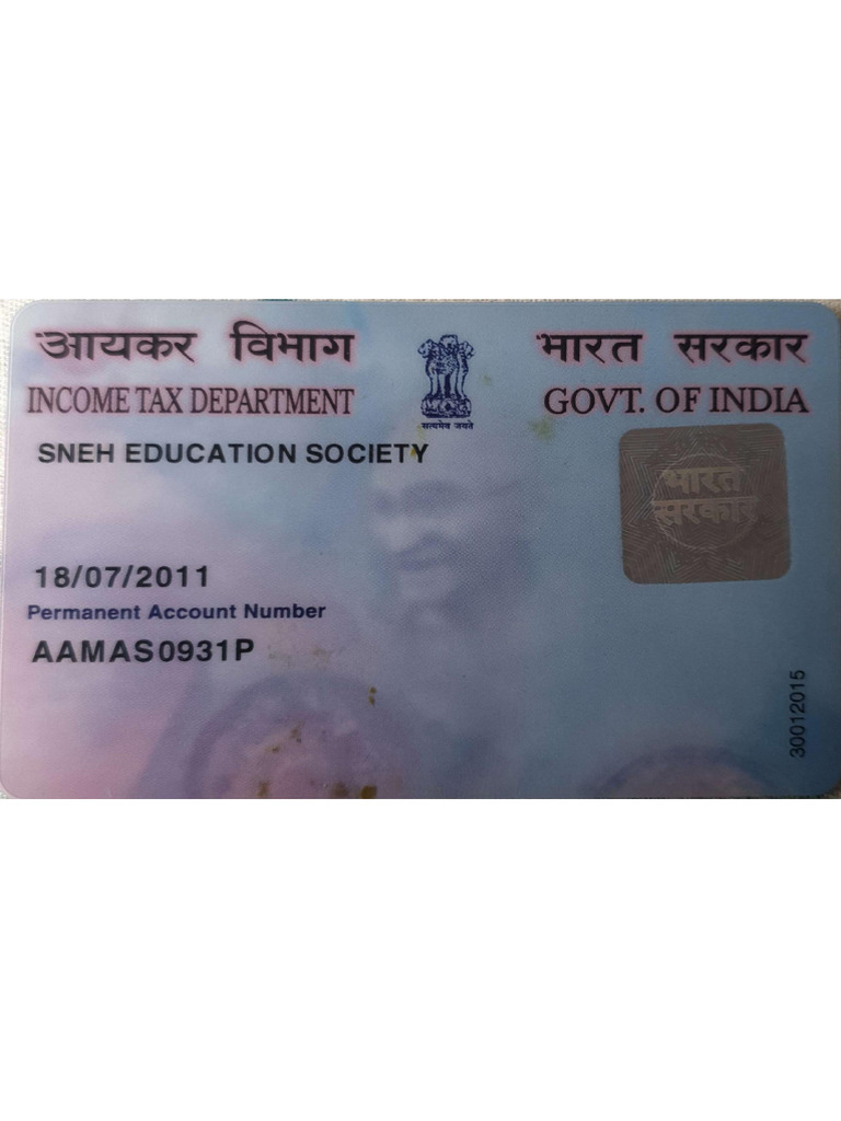 Sneh Education Society _ Pan Card | PDF