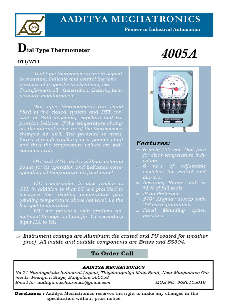 Dial Type Thermometers for Industrial Use | PDF | Thermometer | Temperature