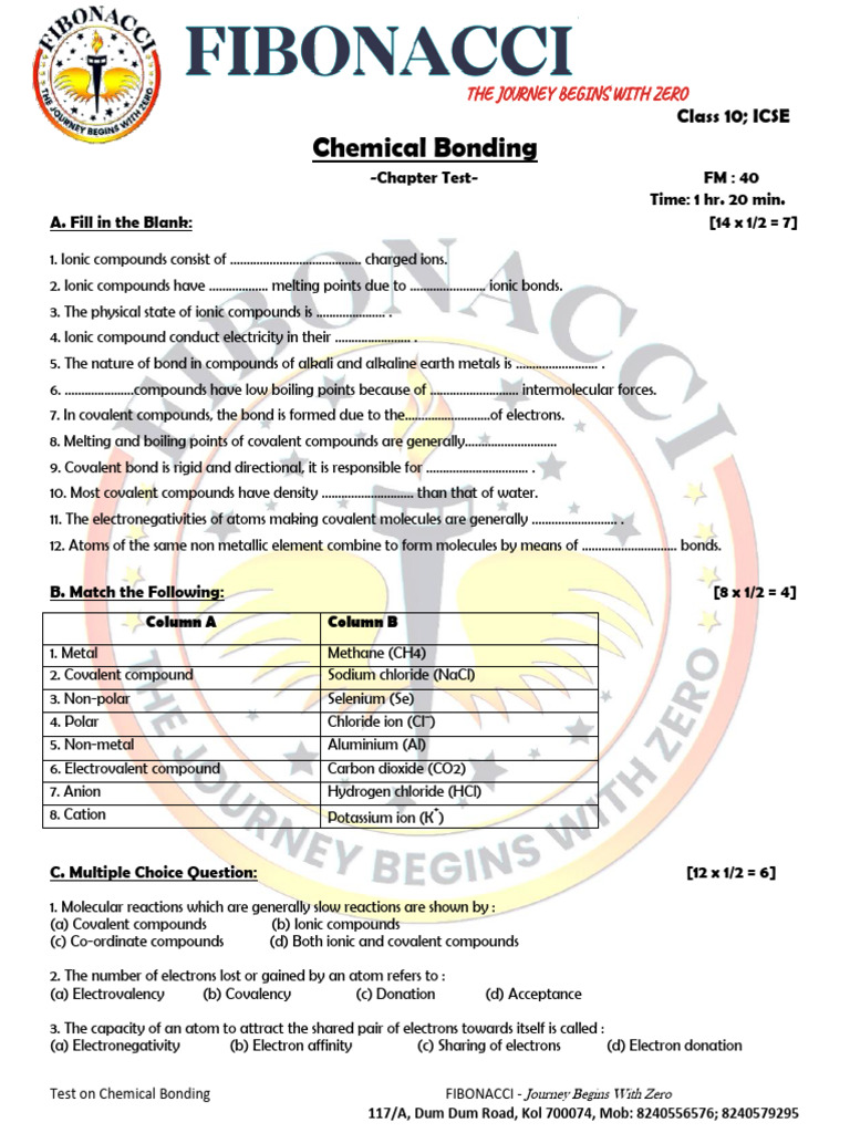 Chemical Bonding Chap Test | PDF | Chemical Compounds | Ion