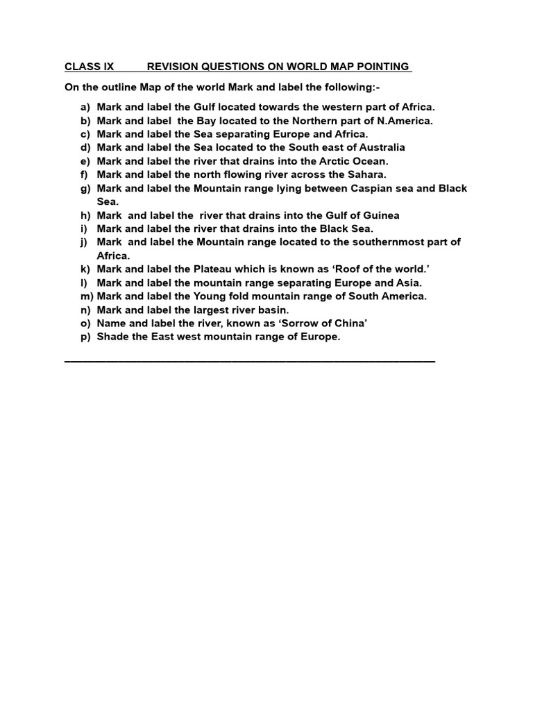 Class 9 Revision QS On World Map | PDF
