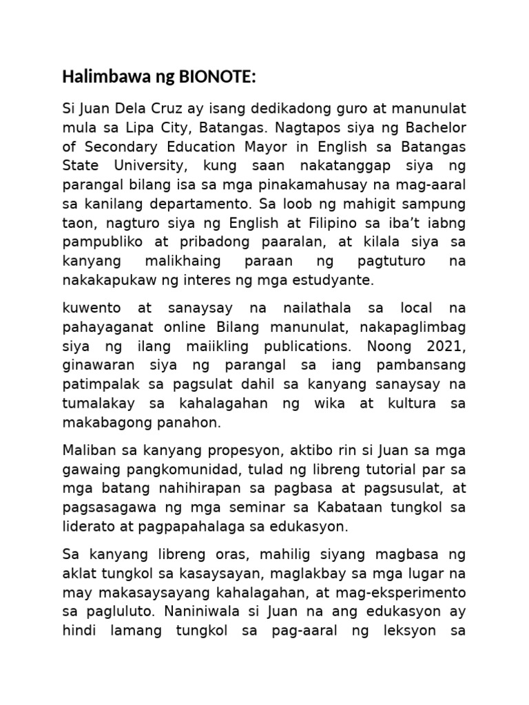 Halimbawa NG BIONOTE | PDF