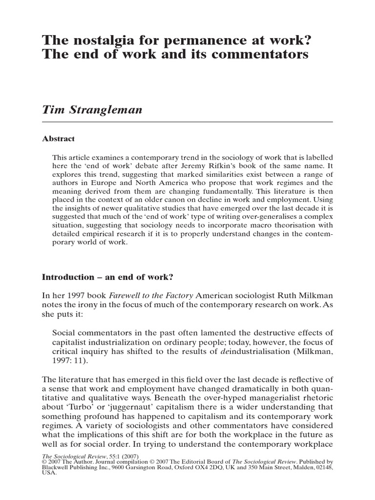 The Nostalgia For Permanence at Work The | PDF | Sociology | Nostalgia