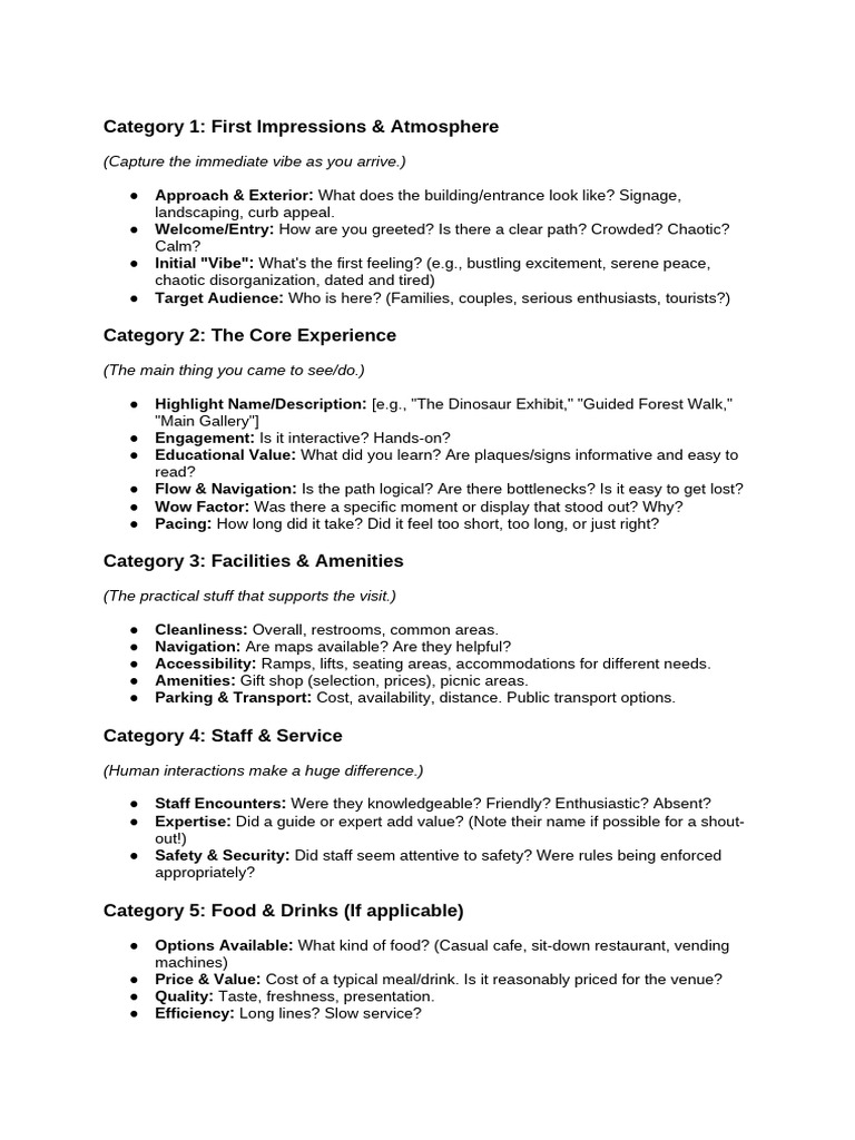 Field Trip Note Categories - Feel Free To Adapt | PDF