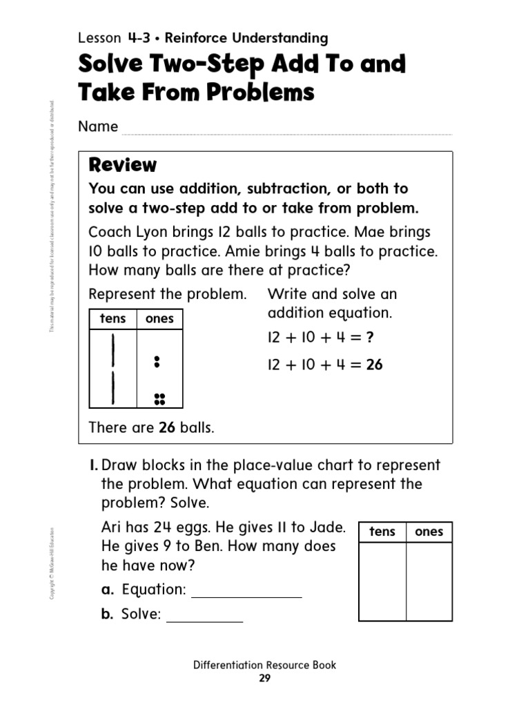 Two-Step Addition and Subtraction Problems | PDF | Equations ...