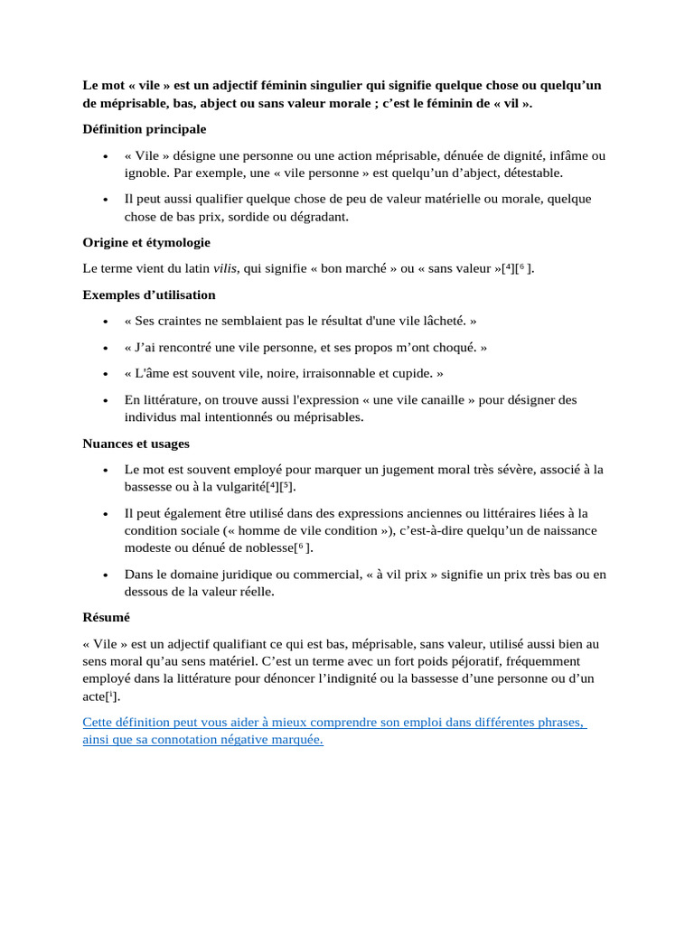 Définition et nuances du terme "vile" | PDF