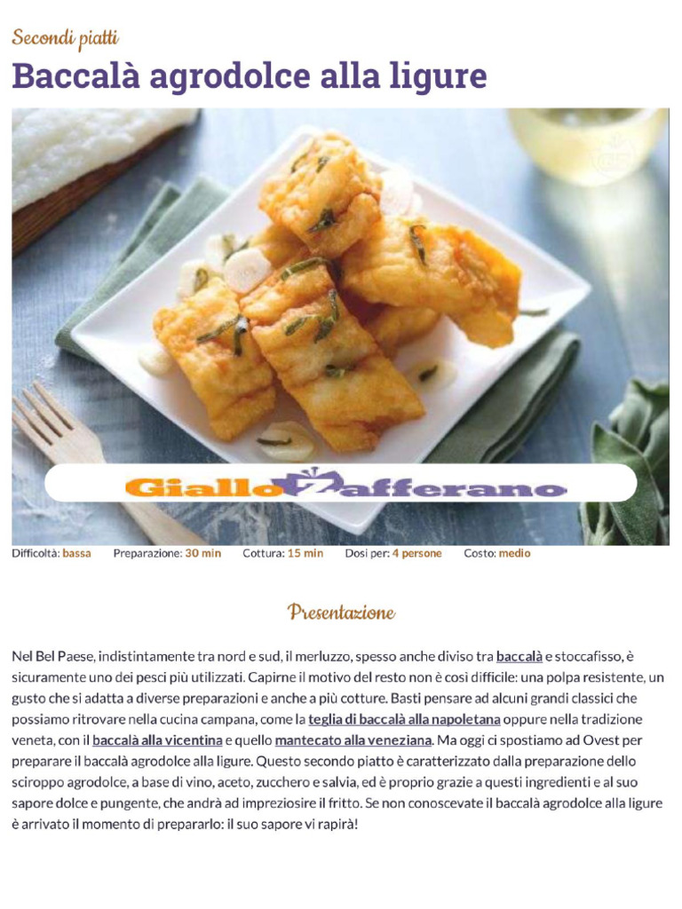 Giallo - Zafferano Baccala - Agrodolce.alla - Ligure.2016.PG | PDF