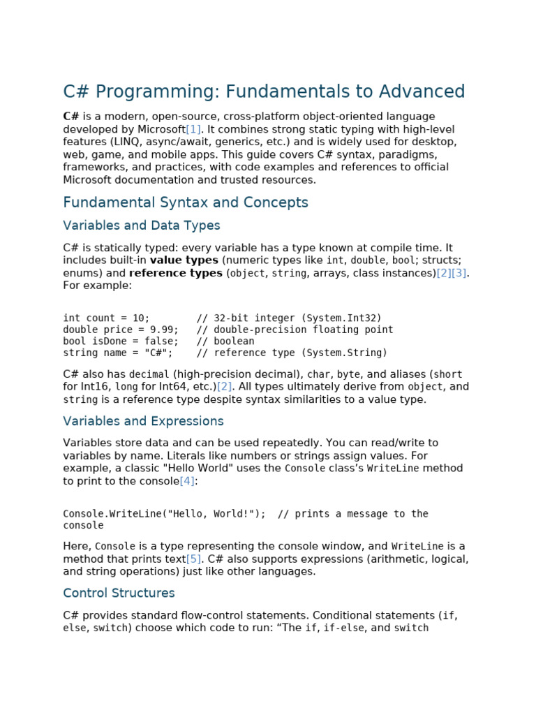 C# Programming - Fundamentals To Advanced | PDF | C Sharp (Programming ...
