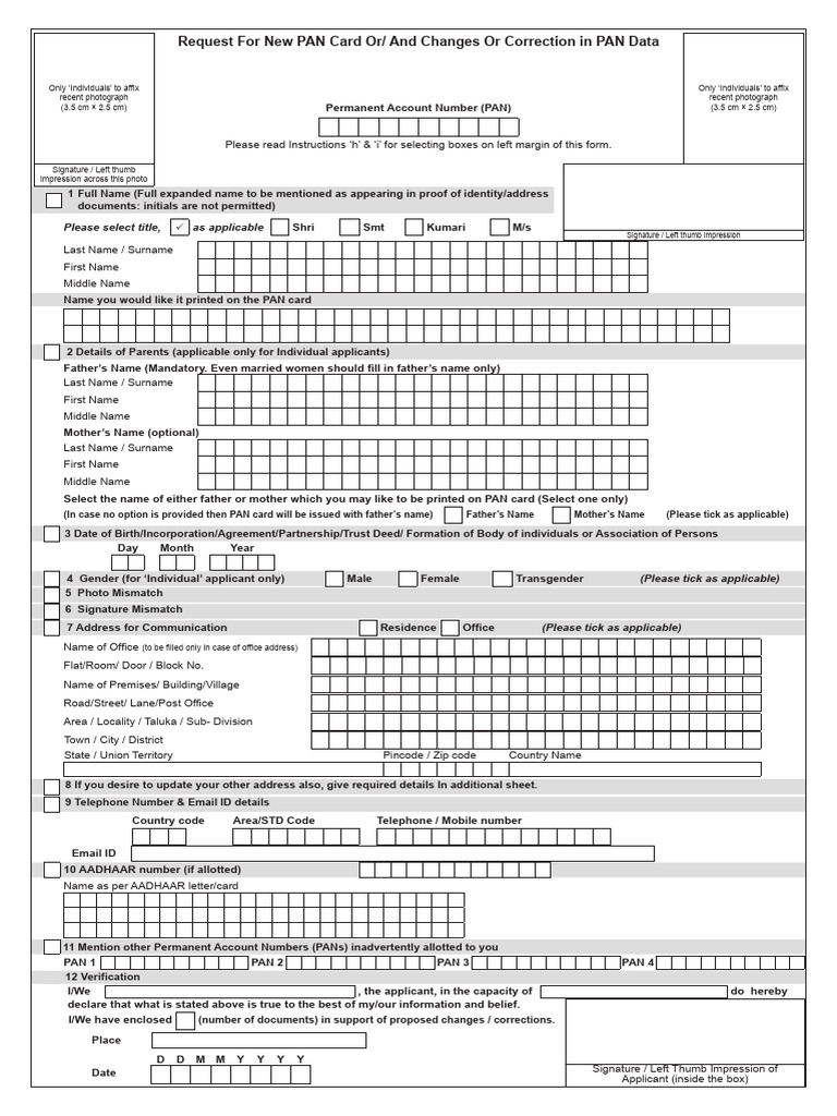 PAN Card Application and Correction Form | PDF | Applications Of ...