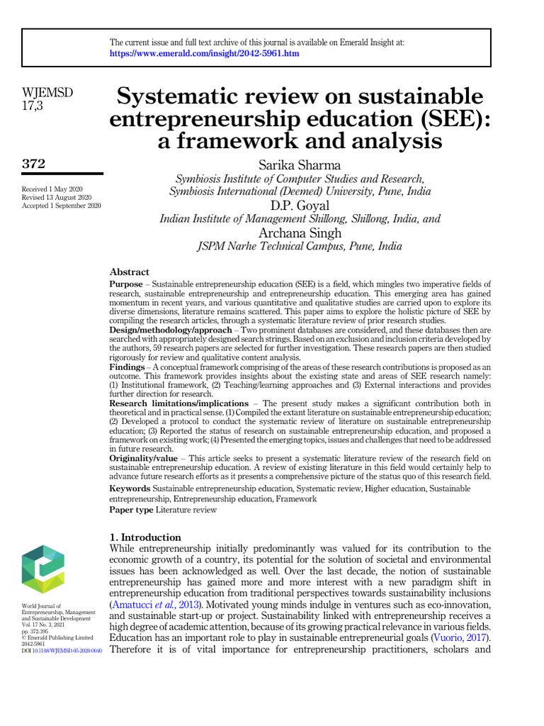 Systematic Review of SEE Framework | PDF | Entrepreneurship ...