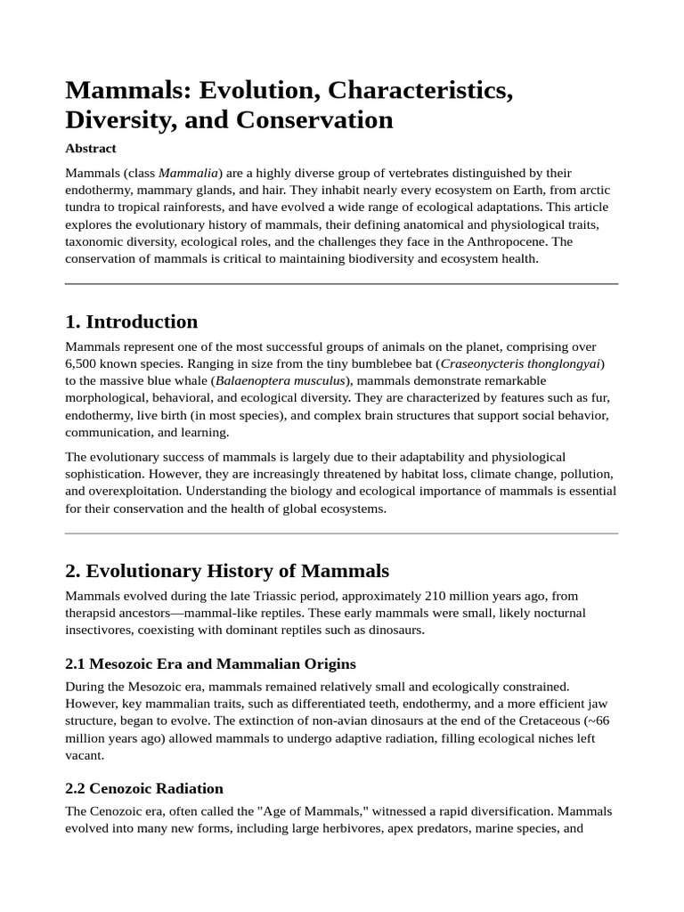 Mammals: Evolution and Conservation Insights | PDF | Mammals | Marsupials