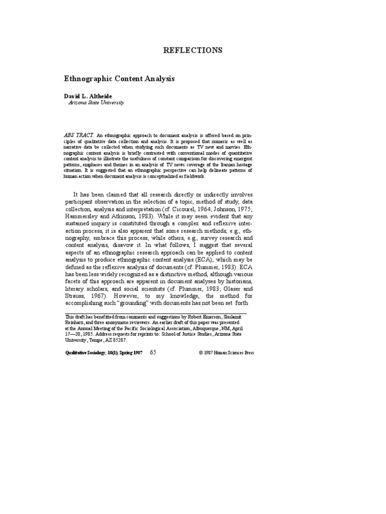 Ethnographic Content Analysis | PDF