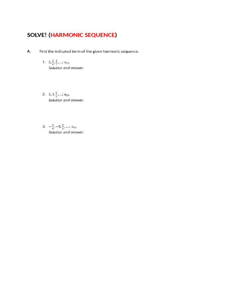 Activty (Harmonic Sequence) | PDF