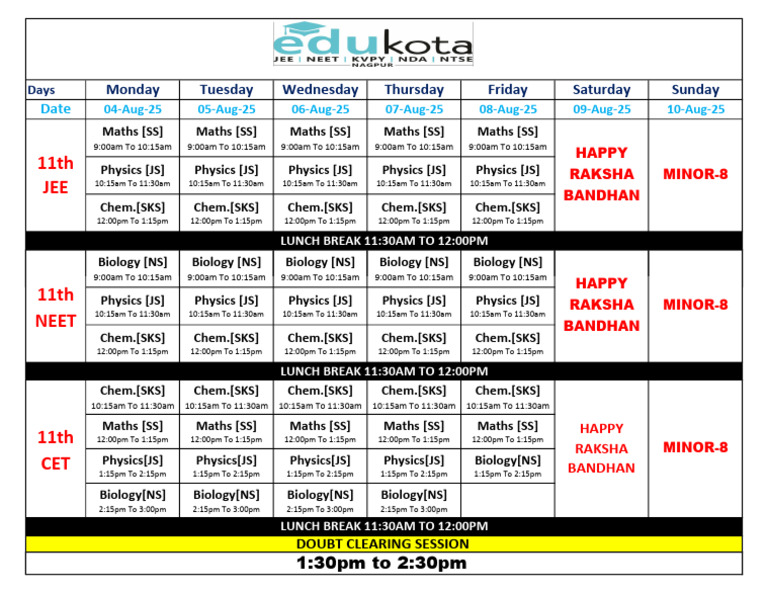 Weekly Class Schedule for 11th Grade | PDF