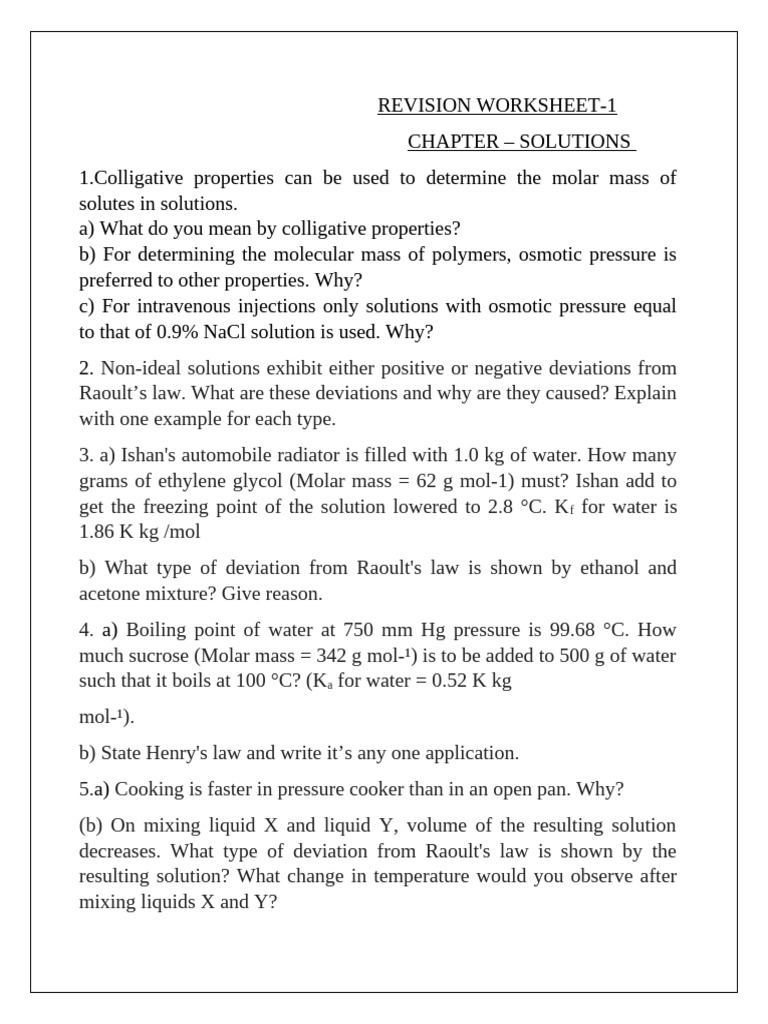 Colligative Properties and Solutions Guide | PDF | Water | Quantity