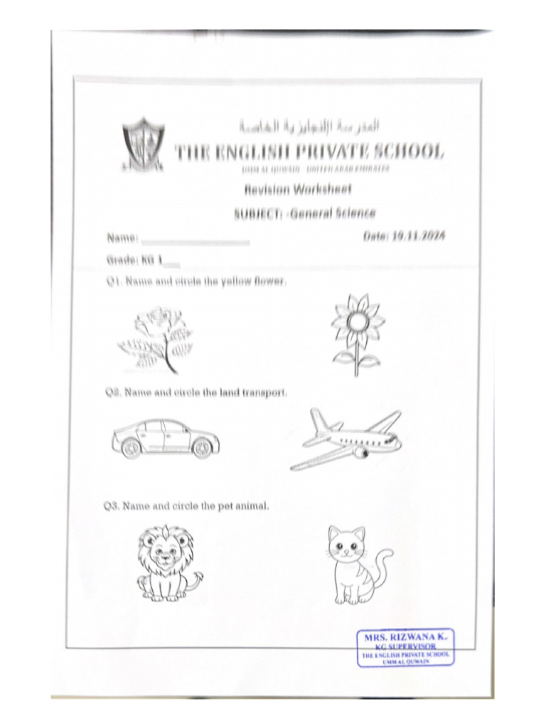 Kg1 Science Revision Paper 2nd Term 2024 | PDF