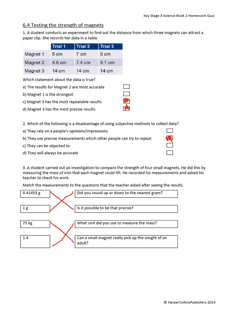 6.4 Testing The Strength of Magnets Questions | PDF | Magnet | Measurement