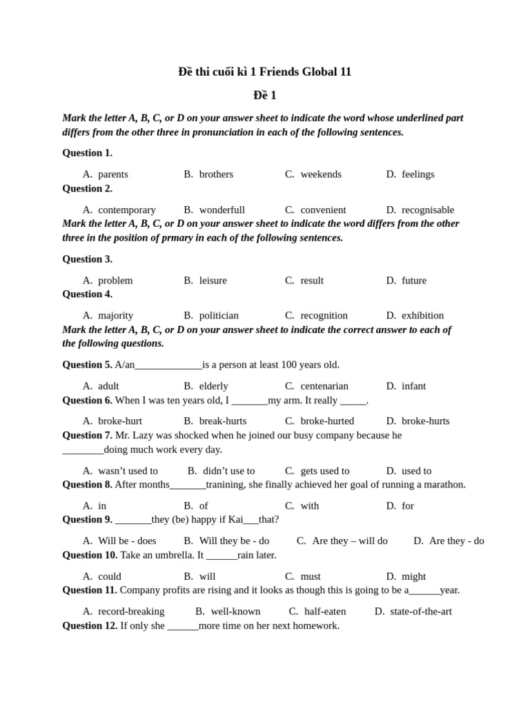 Final Exam Paper for Friends Global 11 | PDF | Cost Of Living | Mortgages