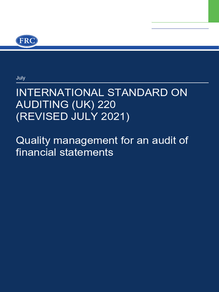 ISA 220: Quality Management in Audits | PDF | Audit | Auditor's Report