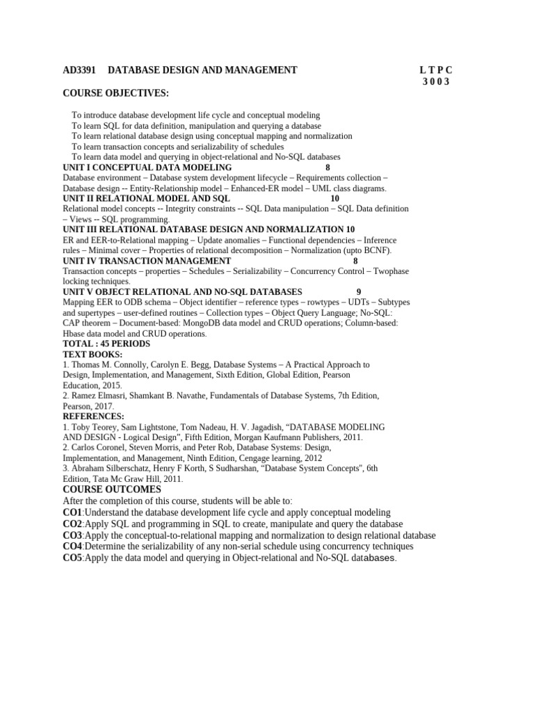 Ad3391 Database Design and Management | PDF | Databases | Database Design