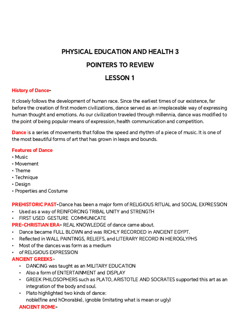 Pointers To Review Lesson 1 4 Pdf Dances Choreography