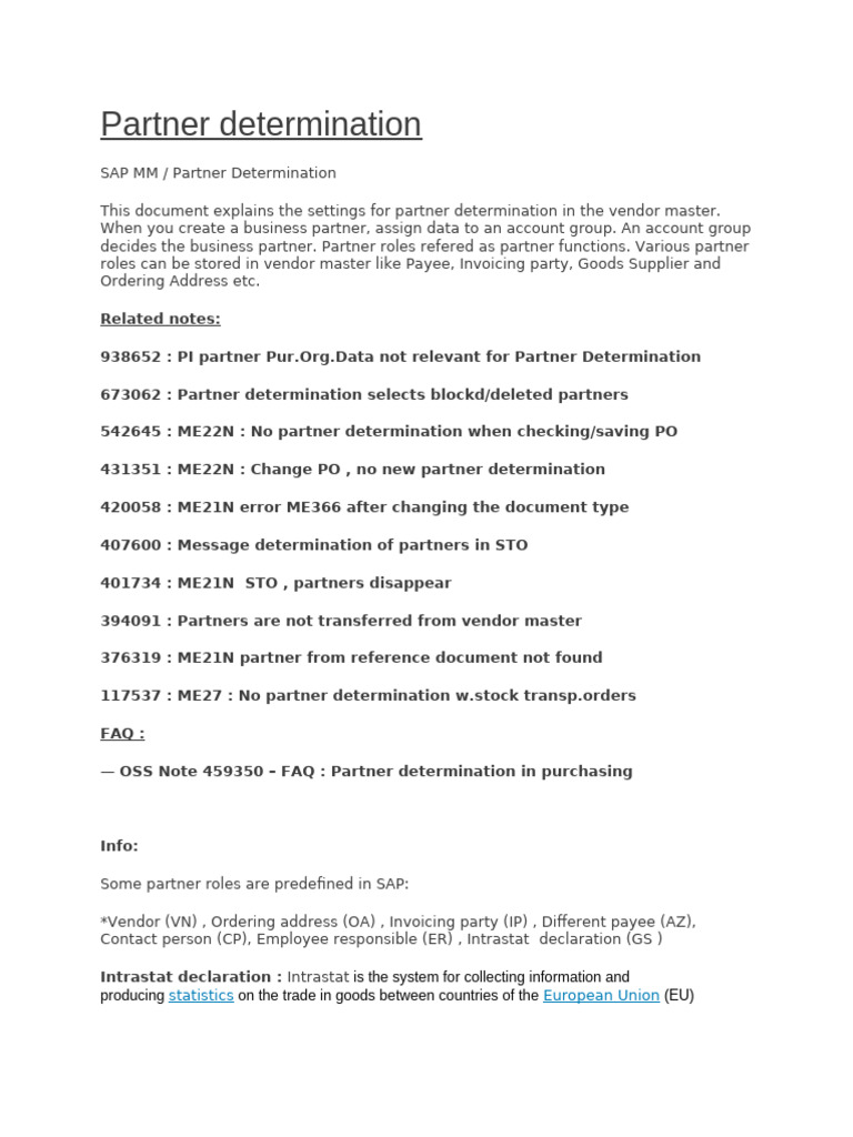 Partner Determination in SAP MM | PDF | Computing