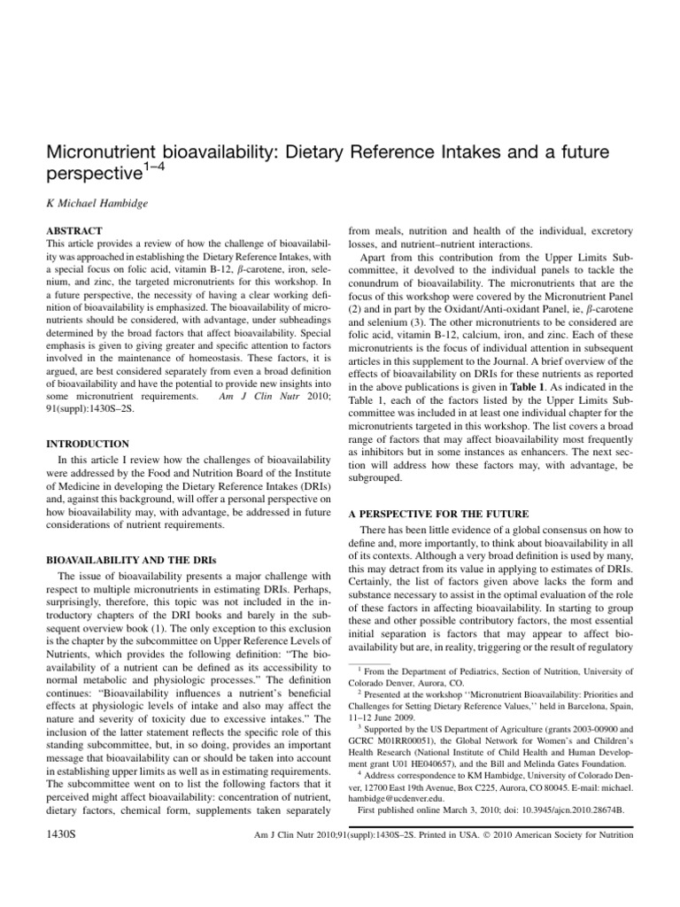 Micronutrient Bioavailability Dietary Reference Intakes and A Future ...