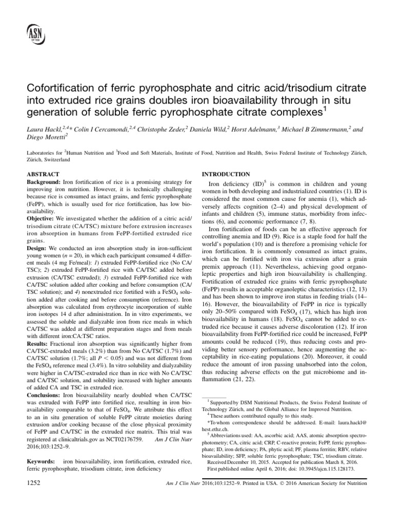 Cofortification of Ferric Pyrophosphate and Citric Acidtrisodium ...