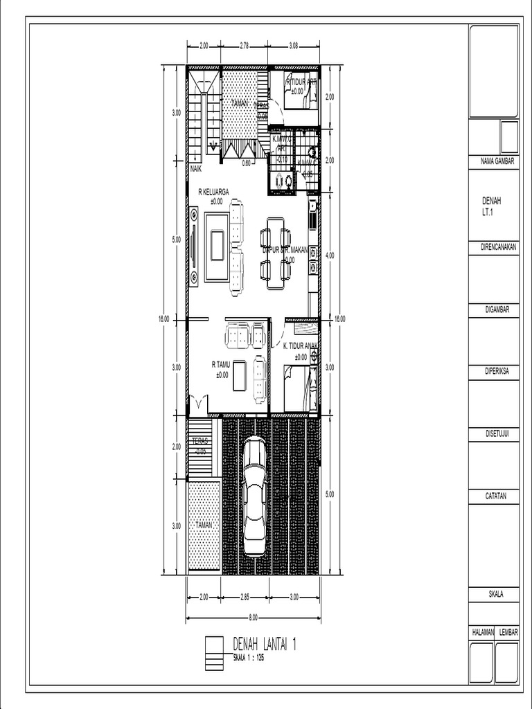 R Tidur Art 0.00 Teras - 0.05 Taman: Denah LT.1 | PDF