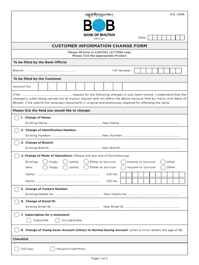 CIF Change Form 15042025 | PDF | Identity Document