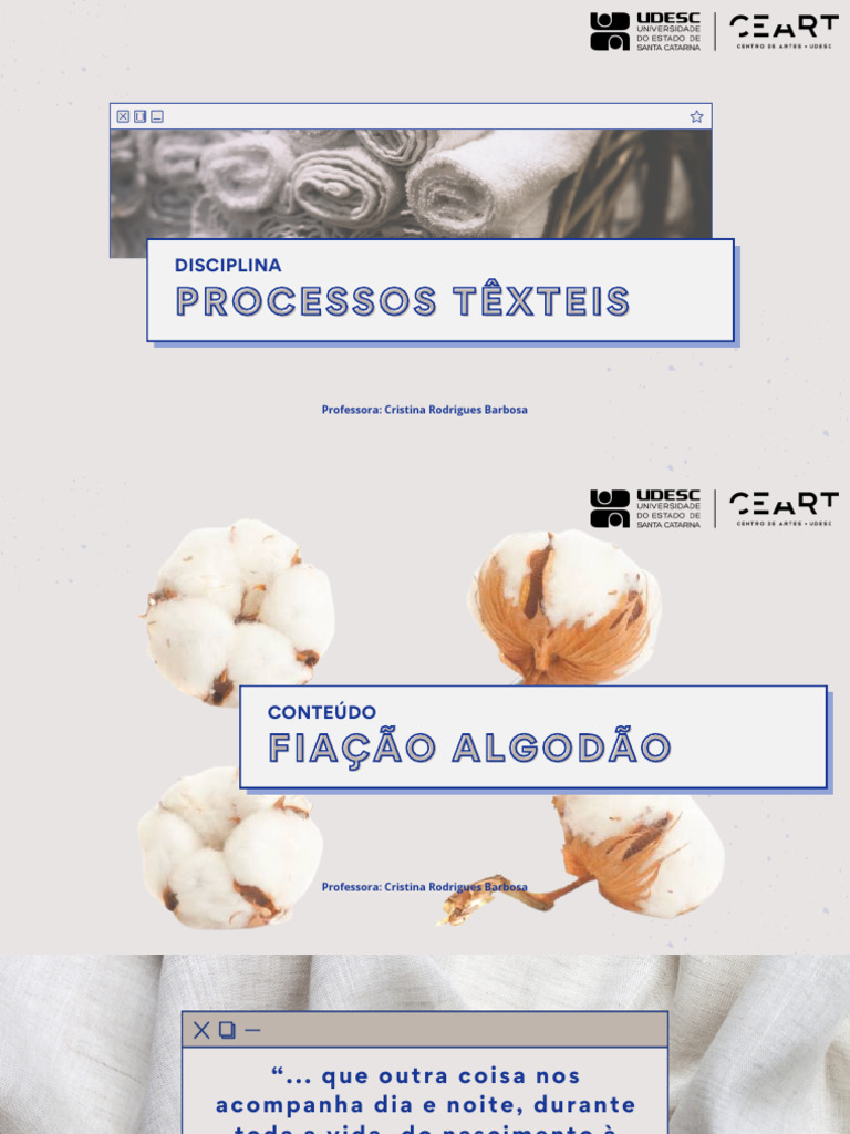 Fiação de Algodão: Processos e Técnicas | PDF | Fiação (têxtil) | Fio